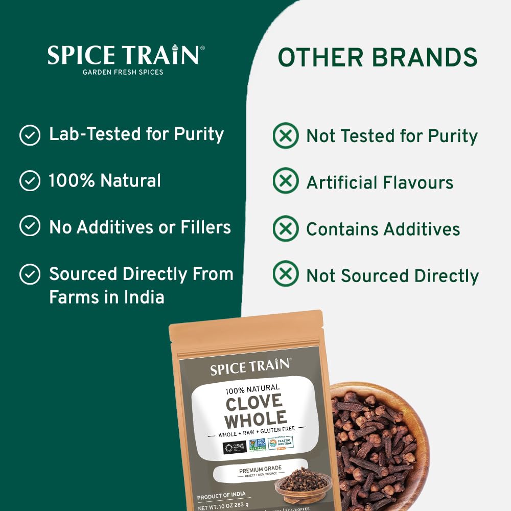 SPICE TRAIN, Handpicked Cloves Whole (10oz) Premium Cloves from India in Resealable Zip Lock Pouch | Perfect for Cooking, Smoothies, Pomander Balls & Tea