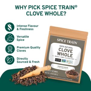 SPICE TRAIN, Handpicked Cloves Whole (10oz) Premium Cloves from India in Resealable Zip Lock Pouch | Perfect for Cooking, Smoothies, Pomander Balls & Tea