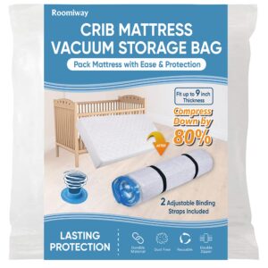 crib mattress vacuum bag, protect & compress crib mattress by 80%,heavy duty zippered crib mattress storage bag for moving crib & crib storage, infant mattress storage bag