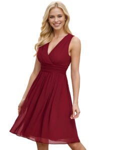 ever-pretty womens v neck a-line knee-length chiffon evening dress wedding guest dress burgundy us6