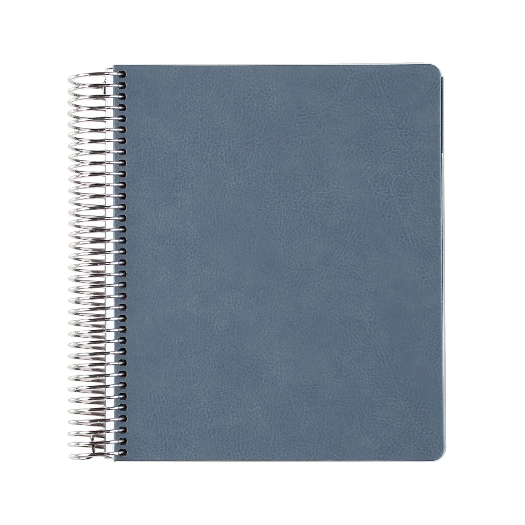 Undated Weekly Planner 7" x 9" Coiled 12 Months - Focused Edition | Slate Blue Vegan Leather Cover, 80Lb Mohawk Paper | 160 Pgs w/ 2-Page Monthly Calendar Spreads, by Erin Condren