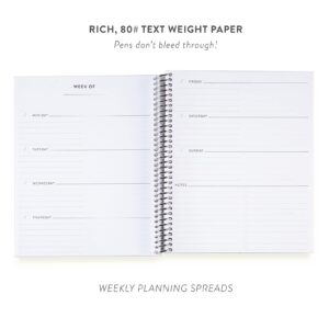 Undated Weekly Planner 7" x 9" Coiled 12 Months - Focused Edition | Slate Blue Vegan Leather Cover, 80Lb Mohawk Paper | 160 Pgs w/ 2-Page Monthly Calendar Spreads, by Erin Condren