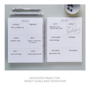 Undated Weekly Planner 7" x 9" Coiled 12 Months - Focused Edition | Slate Blue Vegan Leather Cover, 80Lb Mohawk Paper | 160 Pgs w/ 2-Page Monthly Calendar Spreads, by Erin Condren