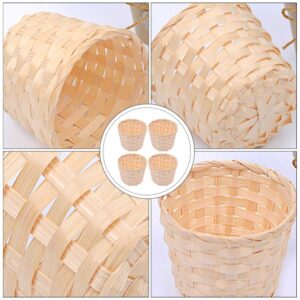 ARTIBETTER Rattan Storage Basket 4Pcs Round Bamboo Woven Storage Basket Natural Cotton Rope Sundries Organizer Decorative Flower Basket for Home ( Large ) Belly Basket