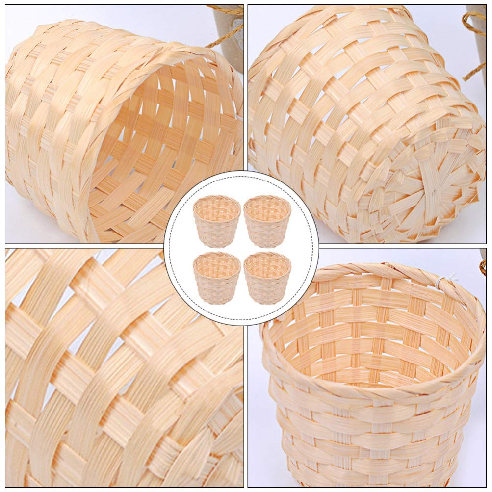 ARTIBETTER Rattan Storage Basket 4Pcs Round Bamboo Woven Storage Basket Natural Cotton Rope Sundries Organizer Decorative Flower Basket for Home ( Large ) Belly Basket