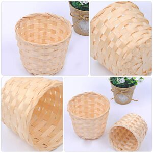 ARTIBETTER Rattan Storage Basket 4Pcs Round Bamboo Woven Storage Basket Natural Cotton Rope Sundries Organizer Decorative Flower Basket for Home ( Large ) Belly Basket