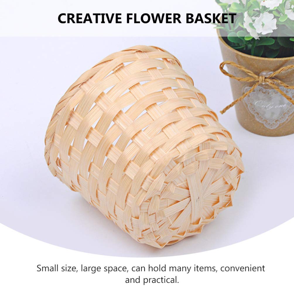 ARTIBETTER Rattan Storage Basket 4Pcs Round Bamboo Woven Storage Basket Natural Cotton Rope Sundries Organizer Decorative Flower Basket for Home ( Large ) Belly Basket