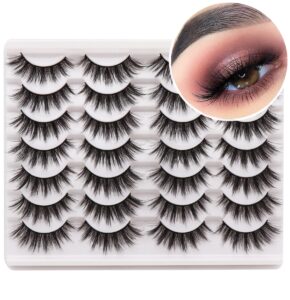 losha eyelashes natural look faux mink lashes pack handmade fluffy false eyelashes 14 pairs cat eye lashes (54)