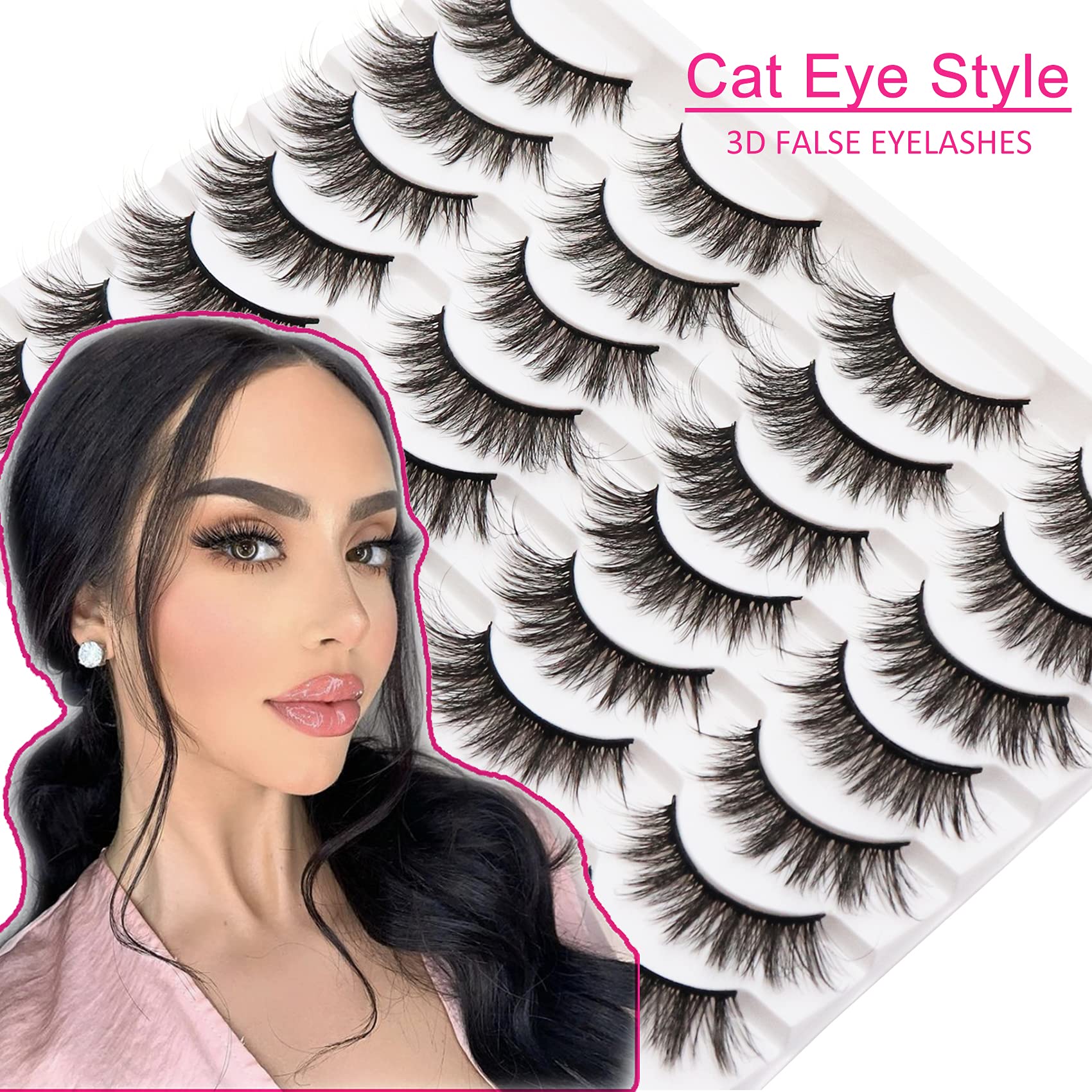 Losha Eyelashes Natural Look Faux Mink Lashes Pack Handmade Fluffy False Eyelashes 14 Pairs Cat Eye Lashes (54)