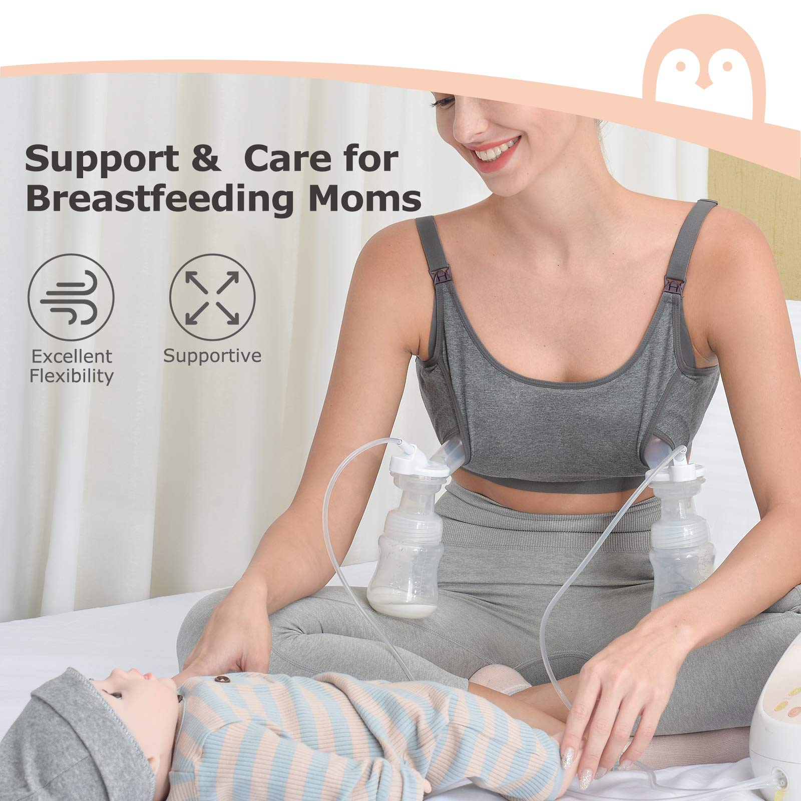 Momcozy Pumping Bra, Pumping Bra Hands Free 2 Pack Comfortable All Day Wear Pumping and Nursing Bra in One Holding Breast Pump for Spectra, Lansinoh, Medela