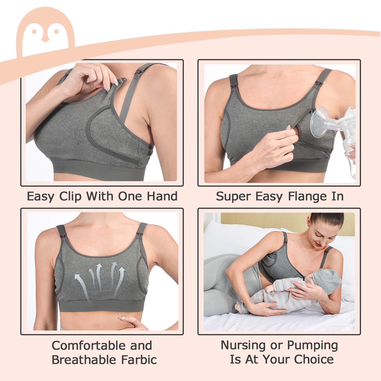 Momcozy Pumping Bra, Pumping Bra Hands Free 2 Pack Comfortable All Day Wear Pumping and Nursing Bra in One Holding Breast Pump for Spectra, Lansinoh, Medela