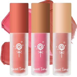 matte liquid cream blush makeup lightweight - velvet mousse texture, breathable feel, sheer flush of color, natural-looking, blush stick for cheek, advanced hazy feeling(#01#02#03)