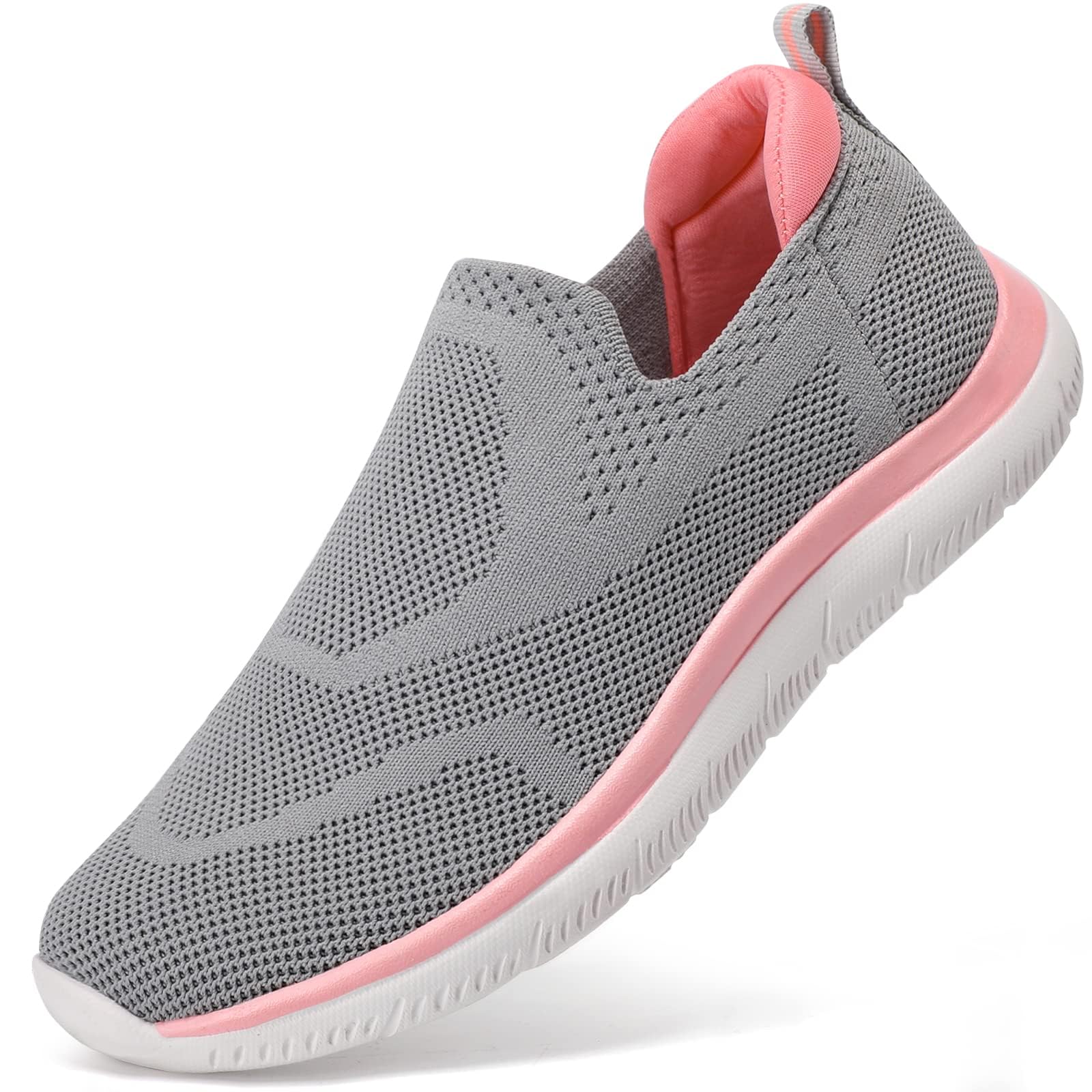 STQ Walking Shoes Women Comfortable Slip On Sneakers Lightweight Mesh Casual Work Loafer Light Grey Pink US 8