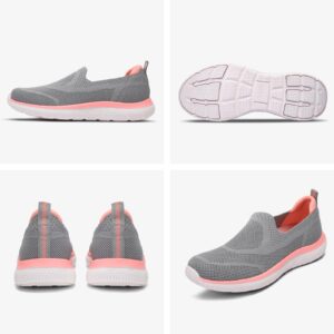 STQ Walking Shoes Women Comfortable Slip On Sneakers Lightweight Mesh Casual Work Loafer Light Grey Pink US 8