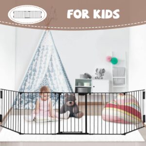 AUXSOUL 118" Wide Baby Gate Metal Safety Playpen - Fireplace Fence for Toddler/Pet/Dog, Fits 72"- 118" Wide, 5-Panel (30" H, Black)