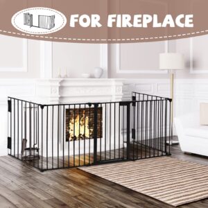 AUXSOUL 118" Wide Baby Gate Metal Safety Playpen - Fireplace Fence for Toddler/Pet/Dog, Fits 72"- 118" Wide, 5-Panel (30" H, Black)