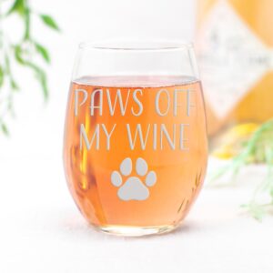 Paws Off My Wine Dog Mom Stemless Wine Glass - Dog Mom, Dog Gift, Dog Lover, Dog Owner, New Pet Gift