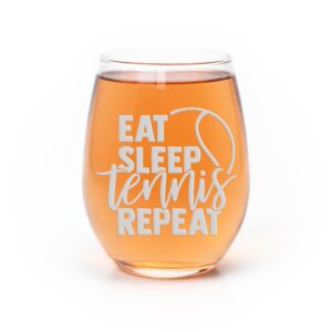 eat sleep tennis repeat stemless wine glass - tennis gift, love tennis gift, tennis player gift, tennis wine glass, love tennis wine glass