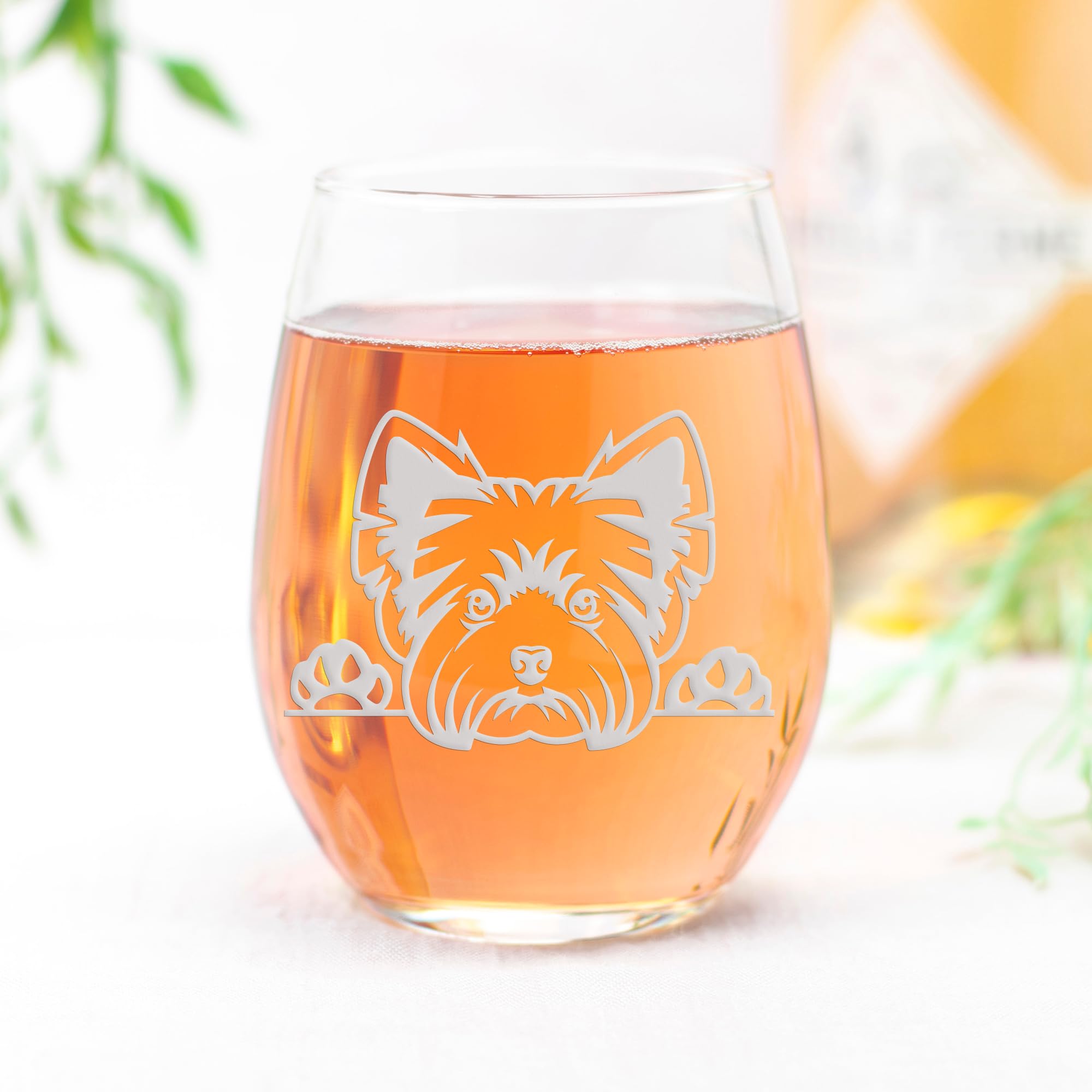 Yorkshire Terrier Yorkie Dog Peeking Stemless Wine Glass - Yorkshire Terrier Gift, Yorkie Gift, Dog Mom Gift, Pet Gift