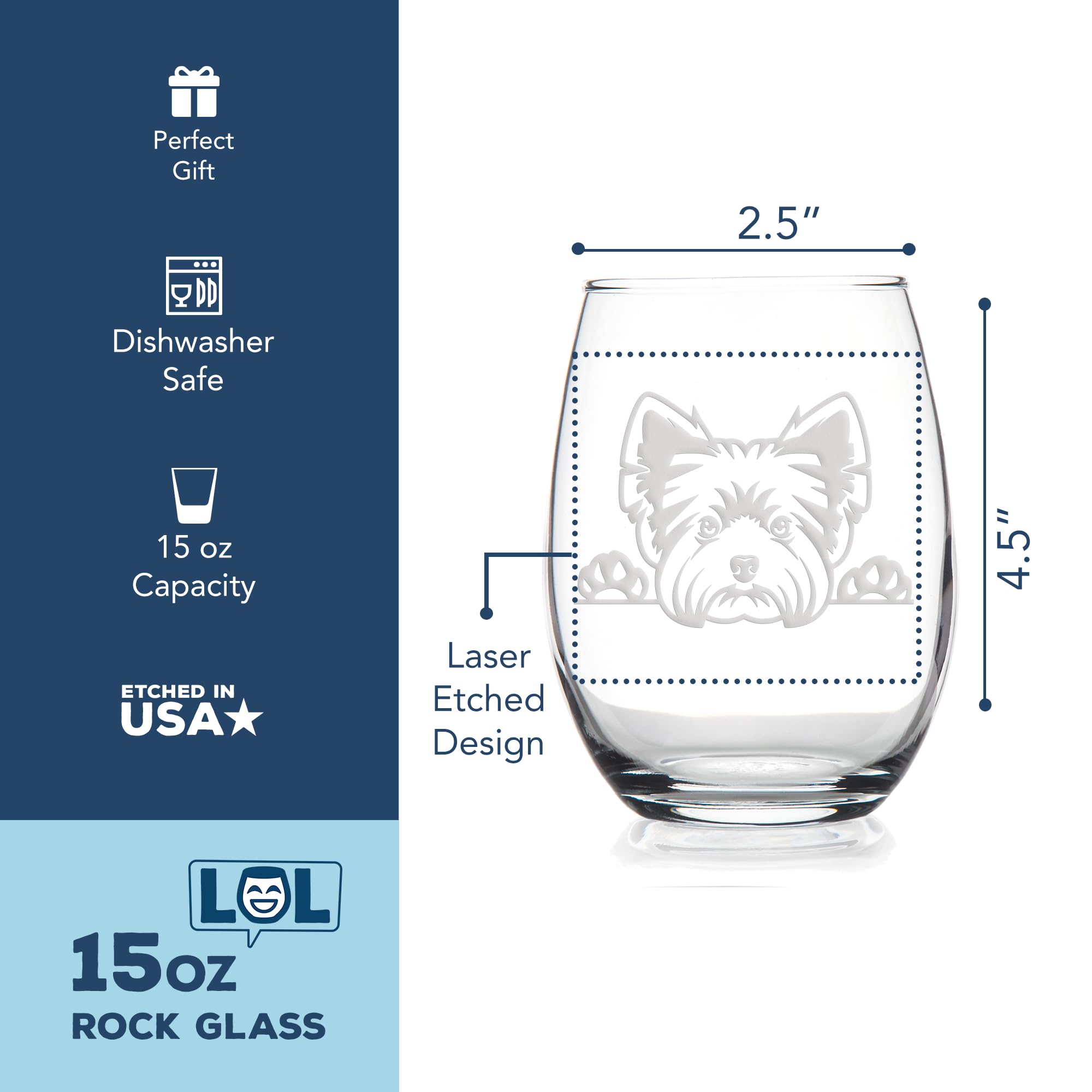 Yorkshire Terrier Yorkie Dog Peeking Stemless Wine Glass - Yorkshire Terrier Gift, Yorkie Gift, Dog Mom Gift, Pet Gift