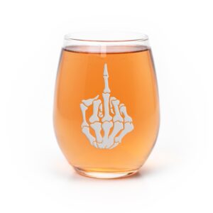 skeleton middle finger stemless wine glass - skeleton gift, middle finger gift, skeleton wine glass, middle finger wine glass