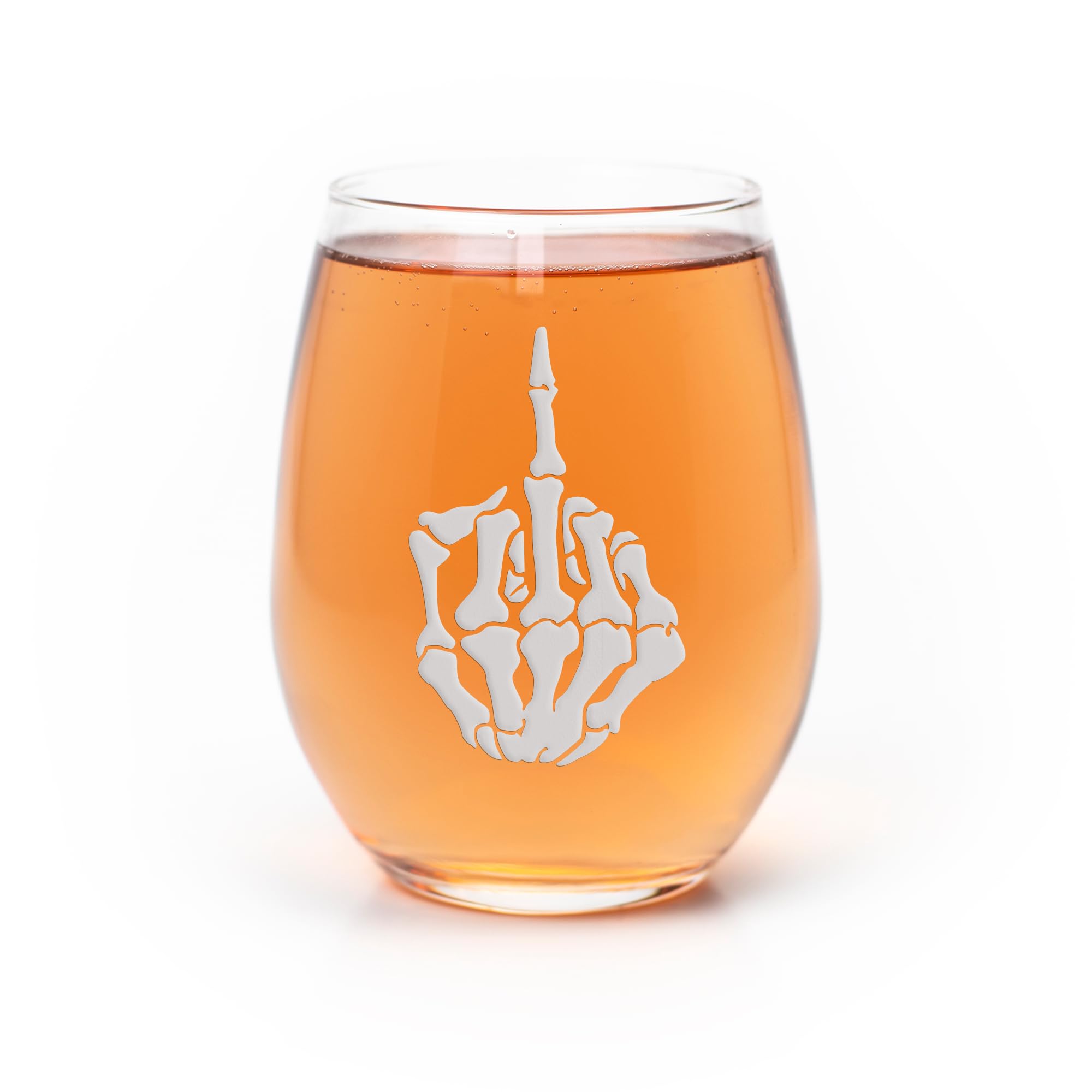 Skeleton Middle Finger Stemless Wine Glass - Skeleton Gift, Middle Finger Gift, Skeleton Wine Glass, Middle Finger Wine Glass