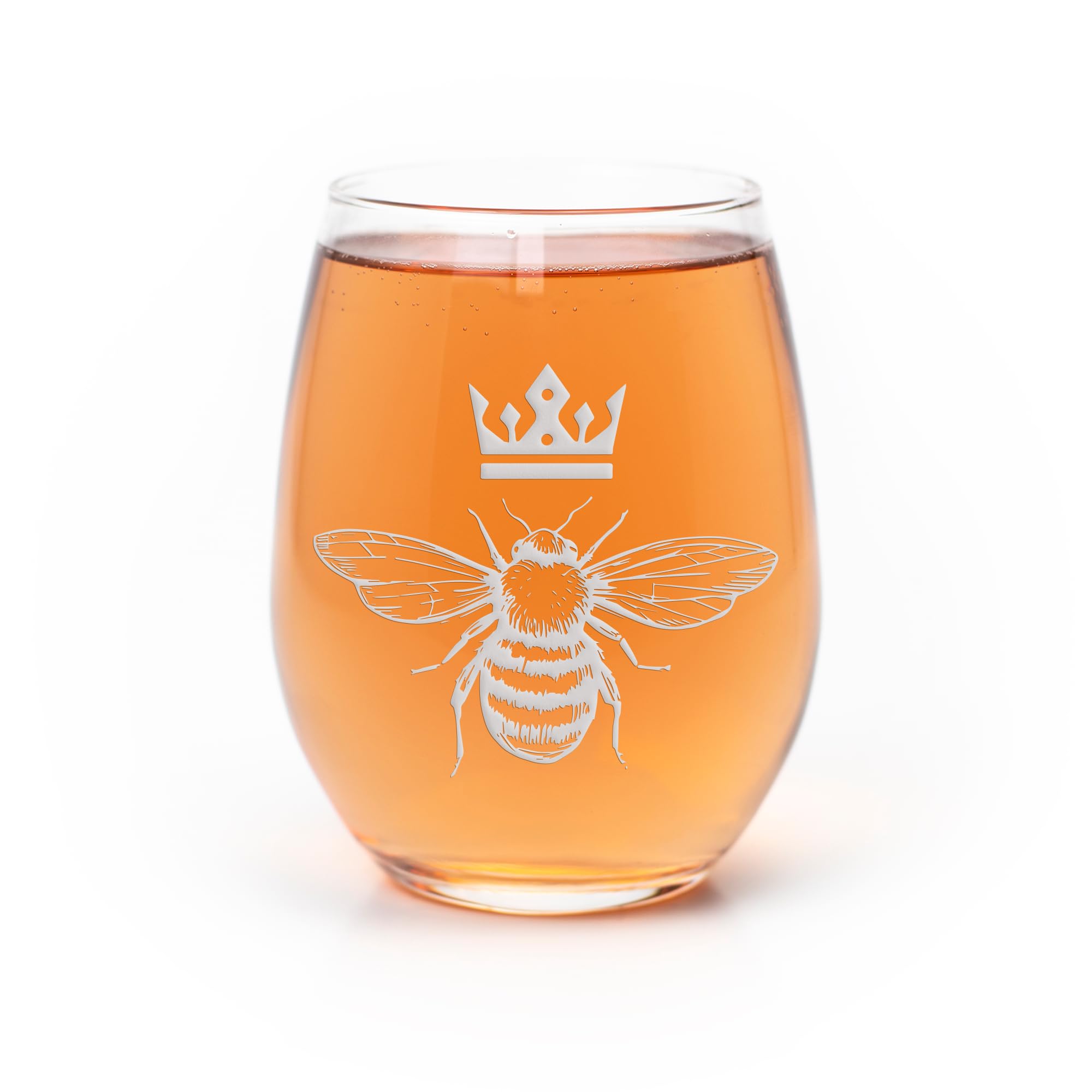 Bee With Crown Queen Stemless Wine Glass - Bee Glass, Crown Glass, Queen Gift, Birthday Glass, Gift For Her