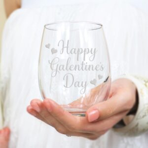 Happy Galentines Day 4 Hearts Stemless Wine Glass - Valentines Day Gift, Galentines Gift, Valentines Day Wine Glass, Galentines Wine Glass