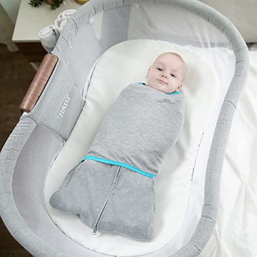 HALO Baby Sleepsack Swaddle Wearable Blanket, 3-Way Adjustable Infant Sleepsack, TOG 1.5, Ideal Temp, Heather Grey/Aqua, Small, 3-6 Months, 13-18 Pounds