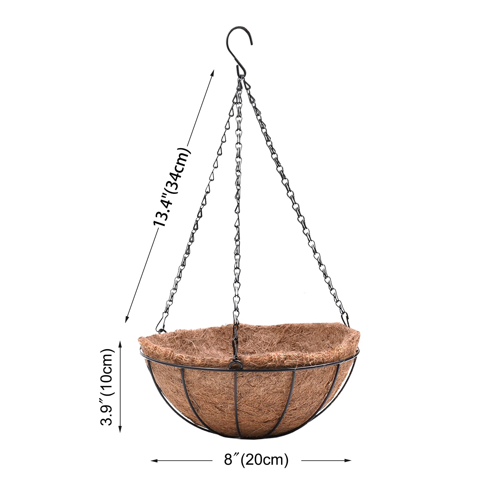 EIMQUVW 4 Pack Hanging Planter Basket with Coco Coin Liner 8 inch Hanging Flower Pots Outdoor Decorative Round Wire Plant Holder with Chain Metal Hanging Baskets for Plants Outdoor