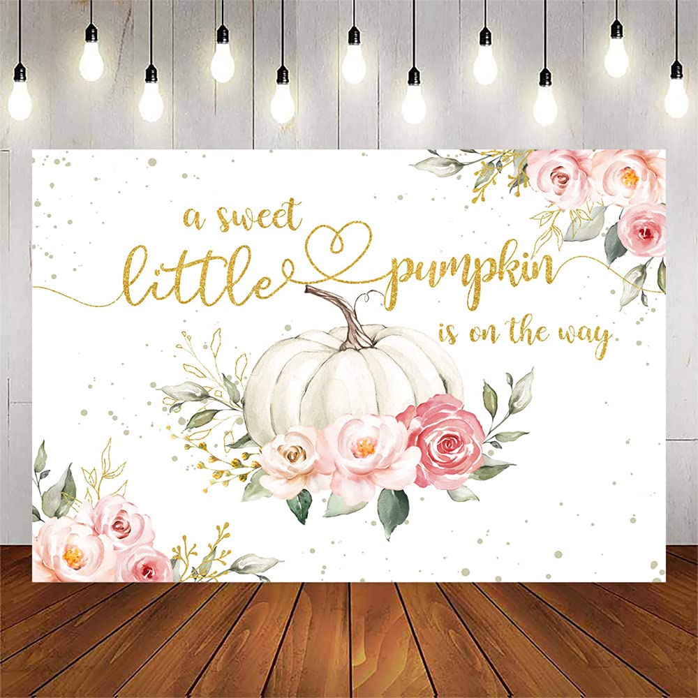 Avezano Pumpkin Baby Shower Backdrop for Girl Pink Floral Fall Pumpkin Baby Shower Party Decorations Banner Autumn Little Pumpkin is on The Way Background Photoshoot Booth Studio Props(7x5ft)