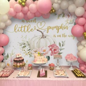 Avezano Pumpkin Baby Shower Backdrop for Girl Pink Floral Fall Pumpkin Baby Shower Party Decorations Banner Autumn Little Pumpkin is on The Way Background Photoshoot Booth Studio Props(7x5ft)