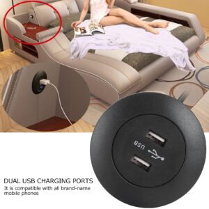 Dual USB Socket, Electric Recliner Chair Sofa Replacement Button Round Dual USB Charging Interface Smart Home (US Plug-black)