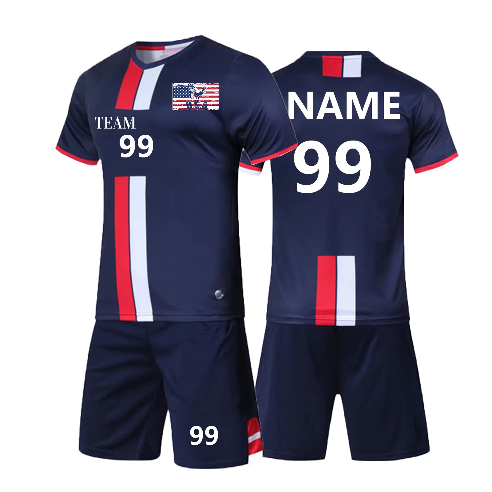 Custom Kid Soccer Jersey Personalized Youth Short Set Boy Girl Training Uniform Name Number … (Blue)