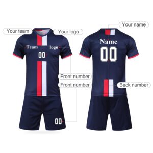 Custom Kid Soccer Jersey Personalized Youth Short Set Boy Girl Training Uniform Name Number … (Blue)