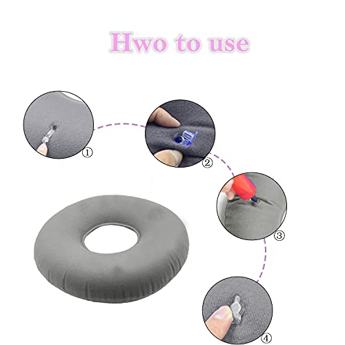 2 Pack Gray Inflatable Ring Cushion with Pump Hemorrhoid Seat Pillow Round Wheelchairs Seat Cushion Ring Pillow Cushion Relieve Coccyx & Tailbone Pain for Home Car or Office