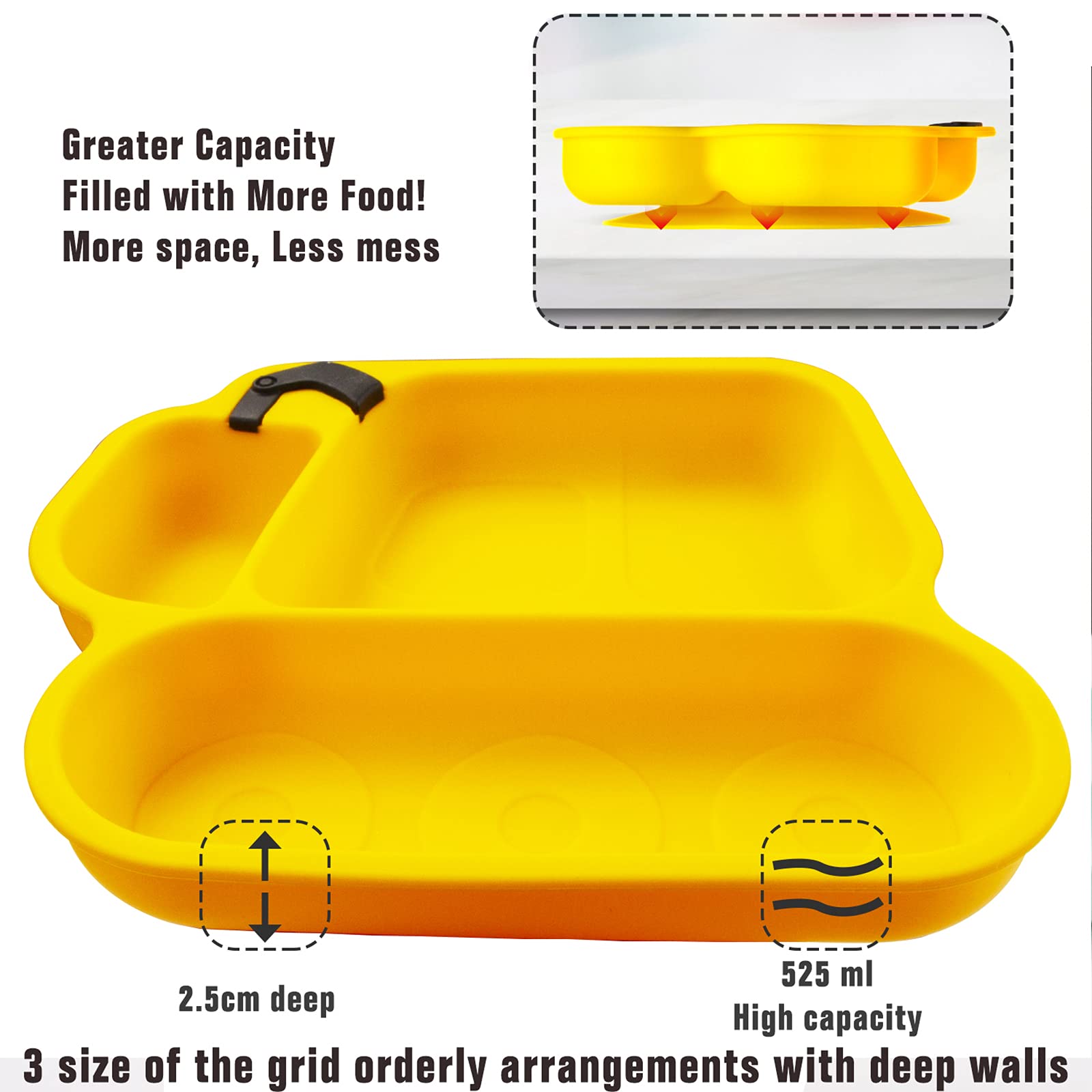 Baby Plate - Toddler Plate with Suction - 100% Food-Grade Silicone Divided Dinner Plates - Portable Non Slip - Microwave & Dishwasher Safe