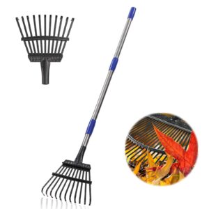 garden rake -small leaves rakes for gardening - 11 metal tines 8.5" wide - 78" long handle leaf rakes for lawns heavy duty for yard lawn shrub garden beds