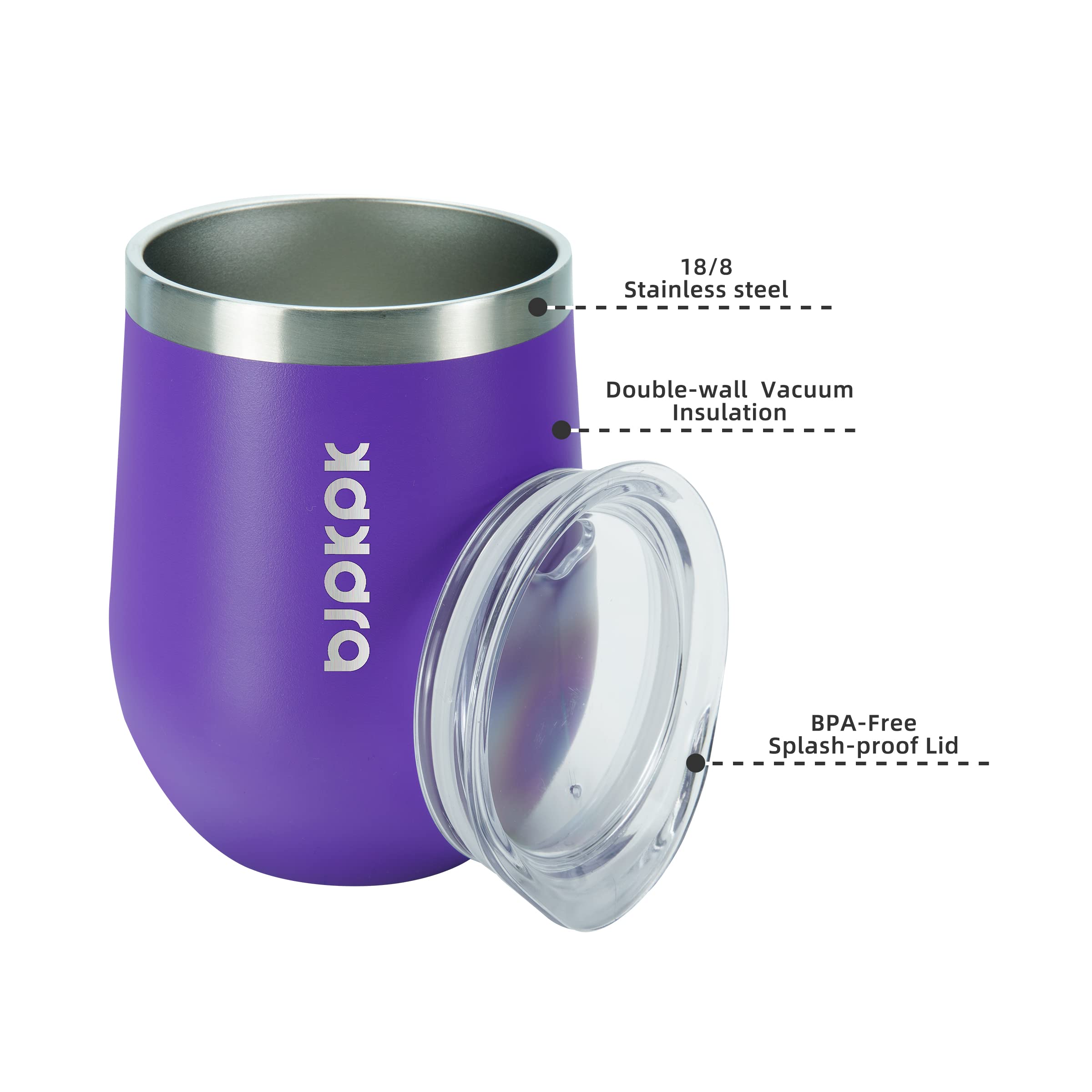 BJPKPK 2 pcs 12oz Insulated wine tumbler, 12oz Insulated Wine Tumbler with Lid,Unbreakable Stainless Steel Wine Glasses, Insulated Tumbler for Home & Outdoor,Dark Purple