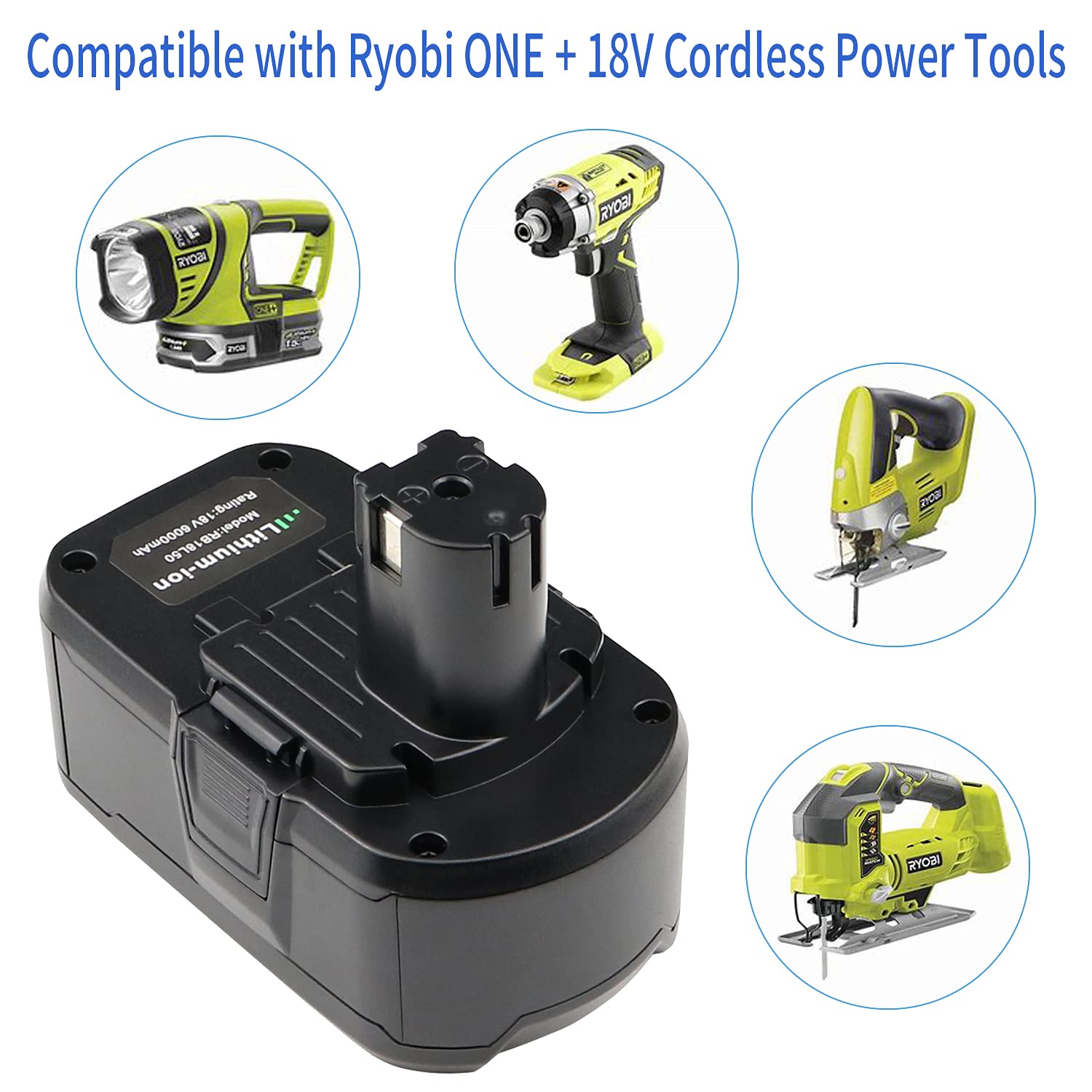 Powerost One+ 18V Battery Replacement: for Ryobi Lithium 18 Volt One Plus P108 P102 P107 P189 Drill Tools - 18V 6AH High Performance Lithium-ion Battery PBP005