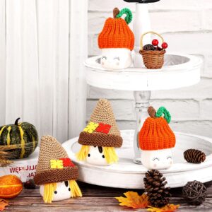 SATINIOR 4 Pcs Marshmallow Mug Hat Crochet Thanksgiving Fall Mug Topper Cute Tiered Tray Decoration Display for Coffee Hot Chocolate Cup Coffee Mug, Marshmallow Mug Not Included (Pumpkin Style)