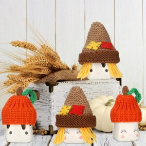 SATINIOR 4 Pcs Marshmallow Mug Hat Crochet Thanksgiving Fall Mug Topper Cute Tiered Tray Decoration Display for Coffee Hot Chocolate Cup Coffee Mug, Marshmallow Mug Not Included (Pumpkin Style)