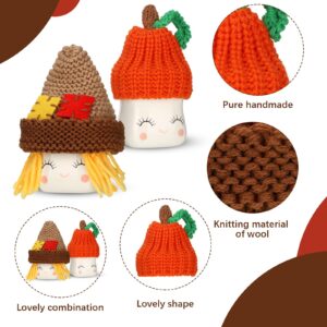 SATINIOR 4 Pcs Marshmallow Mug Hat Crochet Thanksgiving Fall Mug Topper Cute Tiered Tray Decoration Display for Coffee Hot Chocolate Cup Coffee Mug, Marshmallow Mug Not Included (Pumpkin Style)