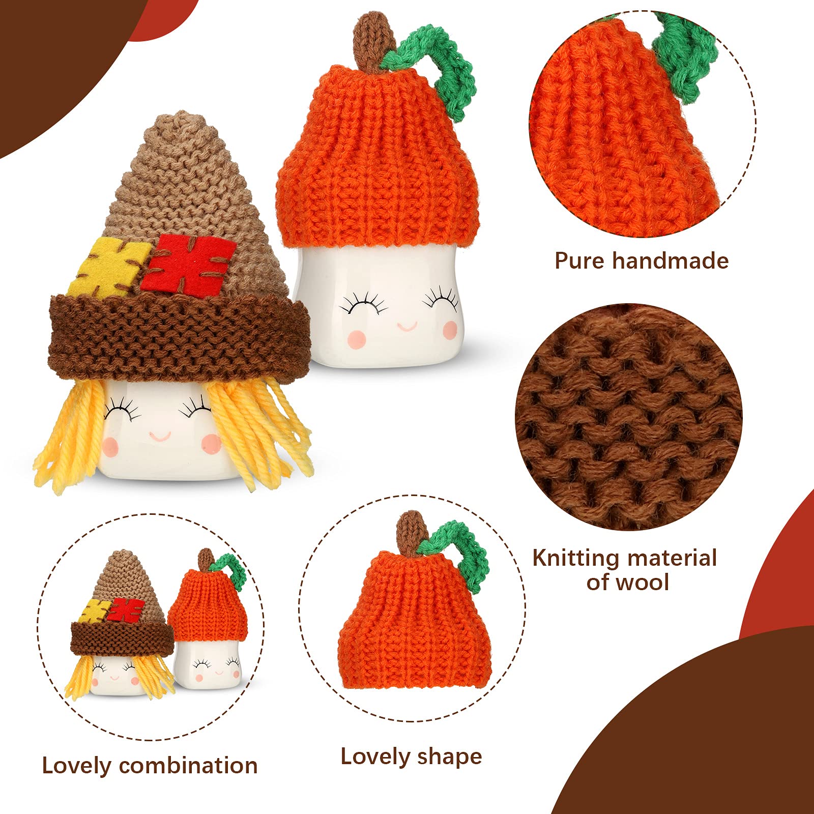 SATINIOR 4 Pcs Marshmallow Mug Hat Crochet Thanksgiving Fall Mug Topper Cute Tiered Tray Decoration Display for Coffee Hot Chocolate Cup Coffee Mug, Marshmallow Mug Not Included (Pumpkin Style)