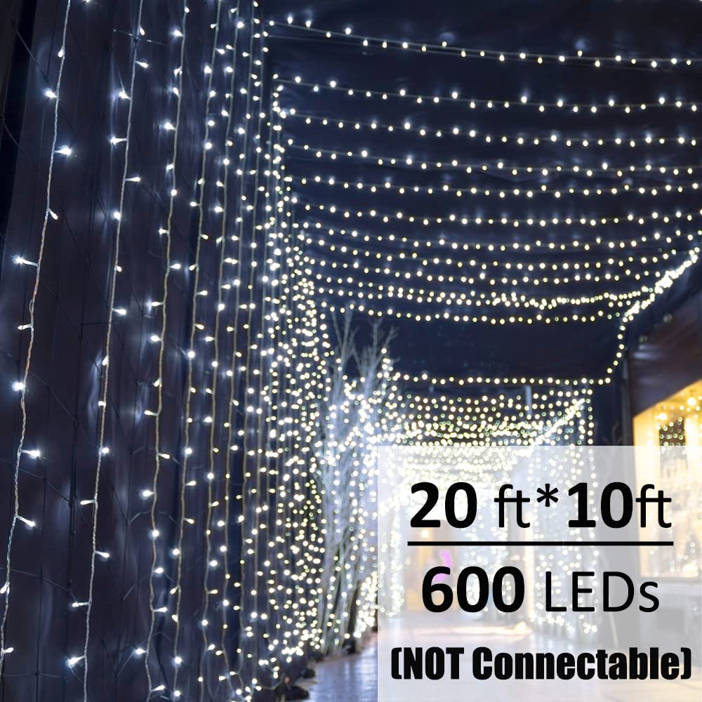 Solhice LED Curtain Lights Blue Outdoor 20ft x10ft, 600 LED Plug in Christmas Hanging Window String Lights Indoor, Twinkle Lights Backdrop for Patio Wedding Bedroom Décor (Not Connectable)