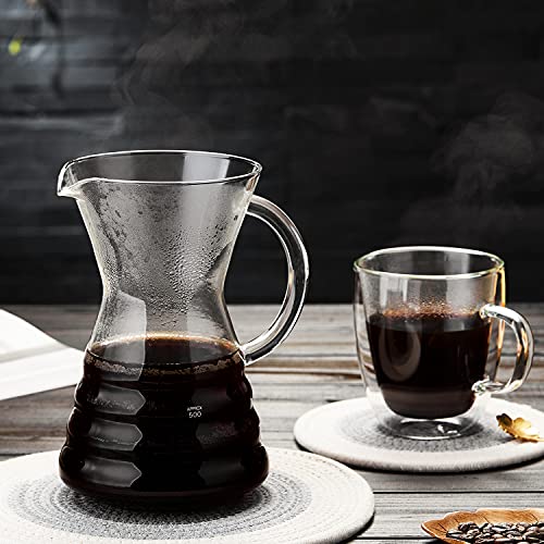 Unbreakable Pour Over Coffee Maker with Permanent Stainless Filter 27 fl oz, Thickened Heat-Resistant Borosilicate Glass Dripper Coffee Pour Over, Stovetop Safe, 6-7 Cups