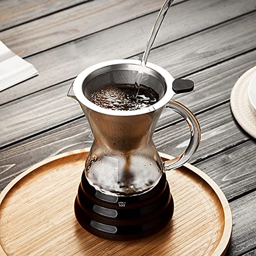 Unbreakable Pour Over Coffee Maker with Permanent Stainless Filter 27 fl oz, Thickened Heat-Resistant Borosilicate Glass Dripper Coffee Pour Over, Stovetop Safe, 6-7 Cups