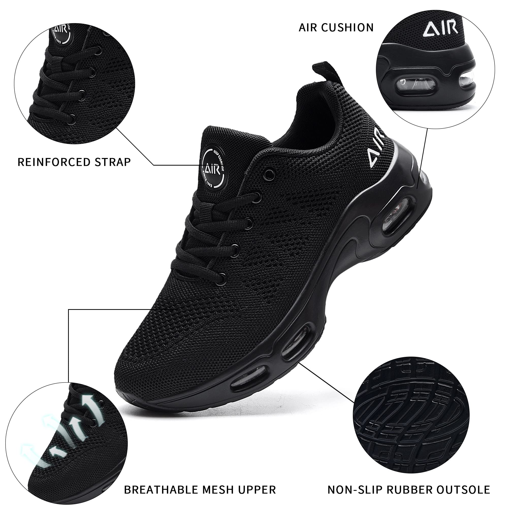 SURRAY Women's Air Running Shoes Walking Tennis Sneakers Athletic Fashion Breathable Sport Gym Shoes Black(US8)