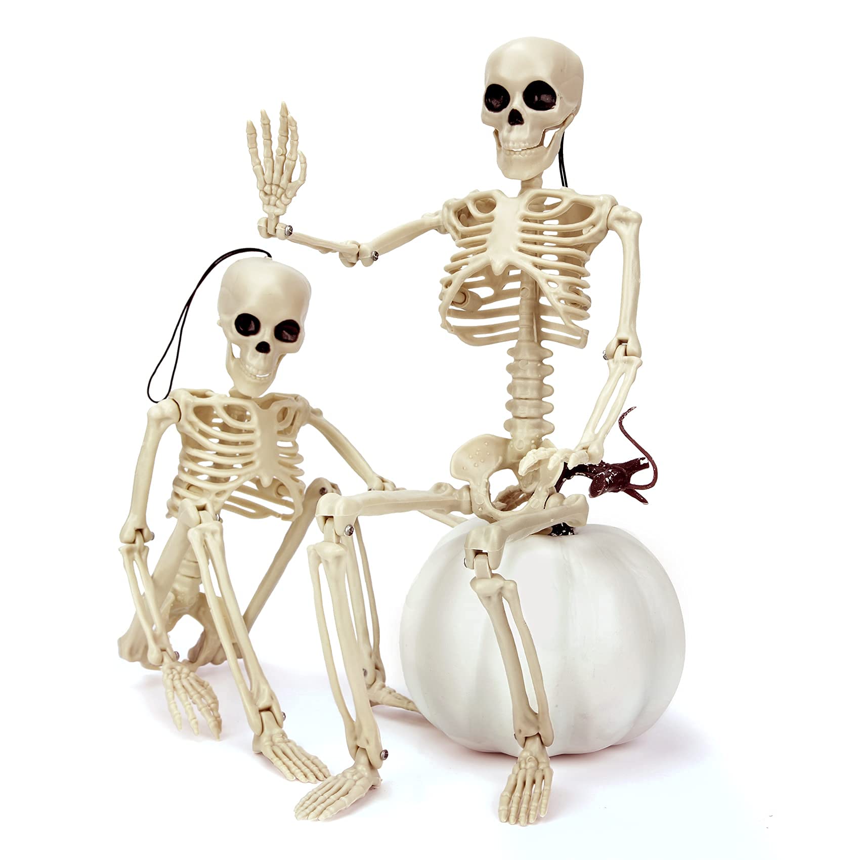 2PCS Skeleton Halloween Decorations, 16" Full Body Posable Skeleton with Movable Joints for Halloween Party Haunted House Outdoor Yard Tree Desk Decor, Holiday Scary Toys Prizes Gifts for Kids