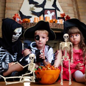 2PCS Skeleton Halloween Decorations, 16" Full Body Posable Skeleton with Movable Joints for Halloween Party Haunted House Outdoor Yard Tree Desk Decor, Holiday Scary Toys Prizes Gifts for Kids